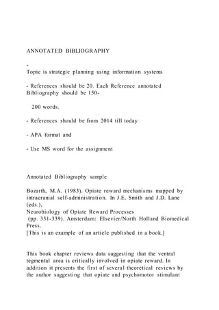 ANNOTATED BIBLIOGRAPHY- Topic is strategic planning using | PDF