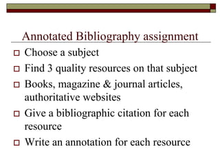 Annotated bibliography cf1100 | PPT