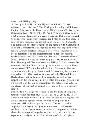 Annotated BibliographyEmpathy and Artificial Intelligence in .docx