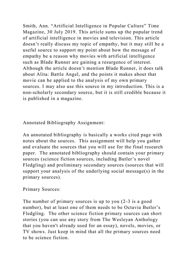 Annotated Bibliographyempathy And Artificial Intelligence In Docx 