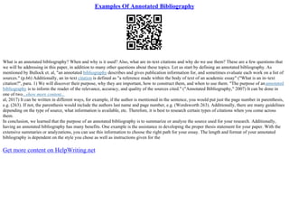 Annotated Bibliography Examples | PDF
