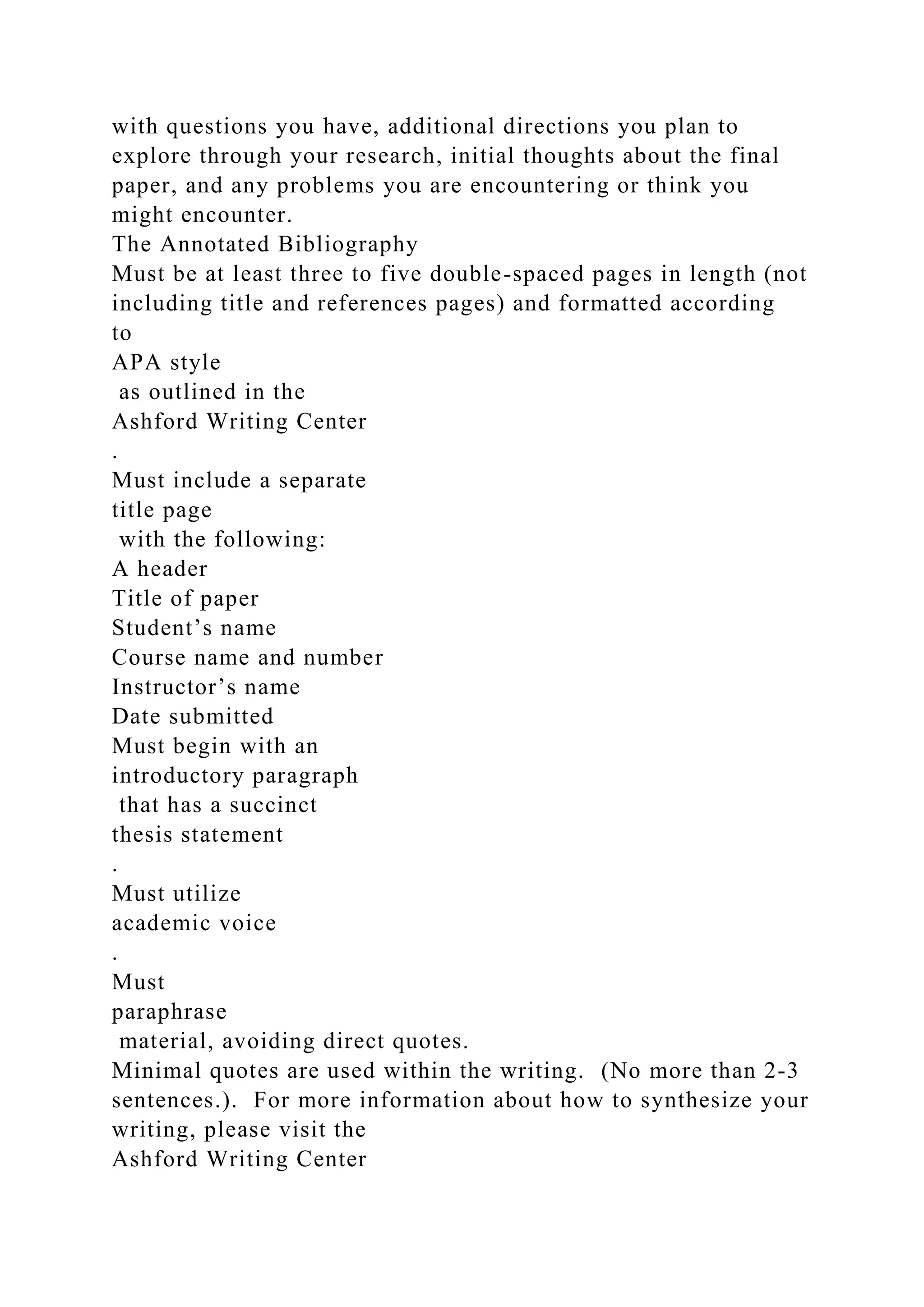 Annotated Bibliography, Introduction, and Summary Paragraph Seeking ...