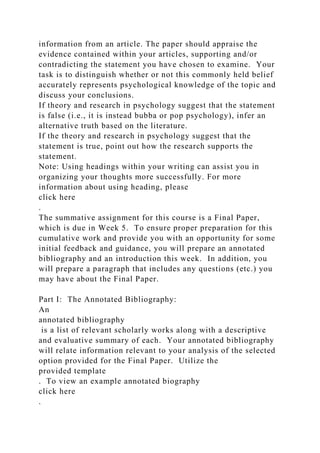 Annotated Bibliography, Introduction, and Summary Paragraph Seeking ...