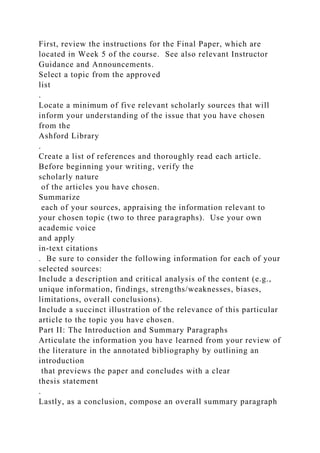 Annotated Bibliography, Introduction, and Summary Paragraph Seeking ...