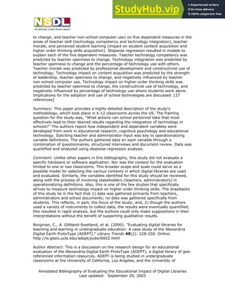 Annotated Bibliography Of Evaluating The Educational Impact Of Digital ...
