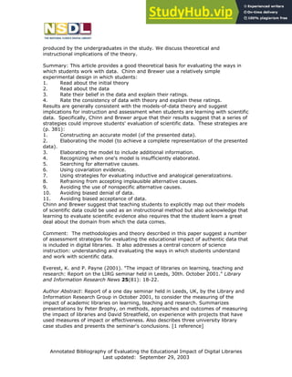 Annotated Bibliography Of Evaluating The Educational Impact Of Digital Libraries | PDF