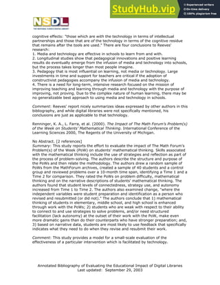Annotated Bibliography Of Evaluating The Educational Impact Of Digital ...