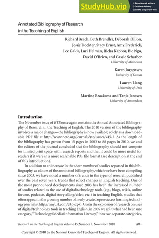 Annotated Bibliography Of Research In The Teaching Of English | PDF