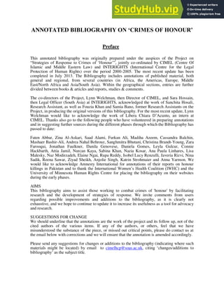 ANNOTATED BIBLIOGRAPHY ON CRIMES OF HONOUR Preface | PDF