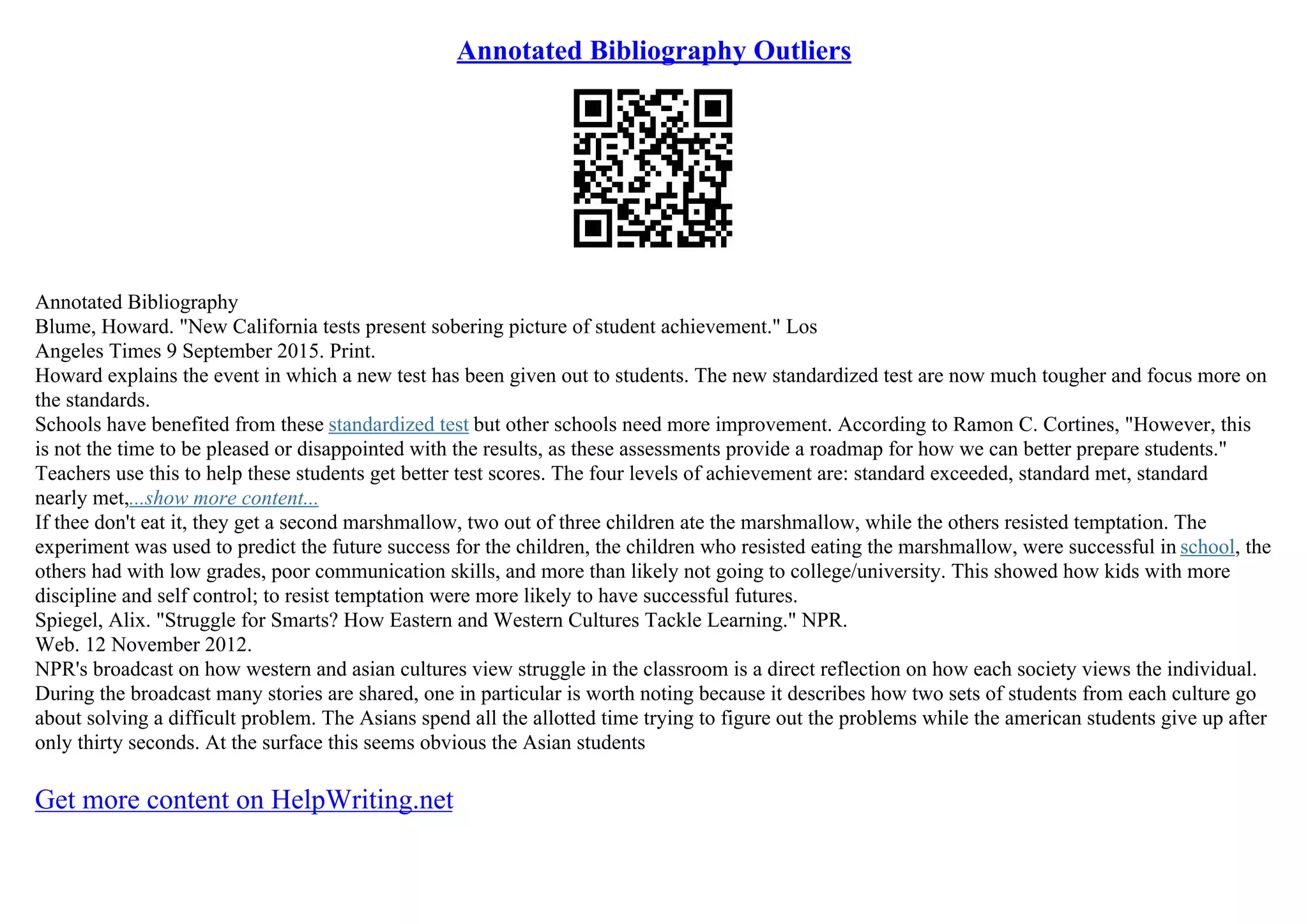 Annotated Bibliography Outliers | PDF