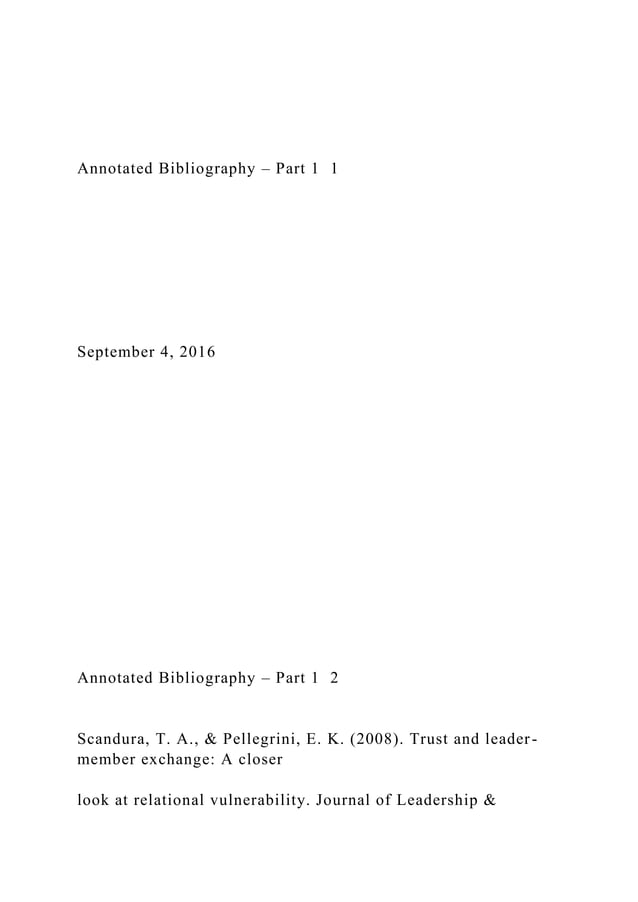 Annotated Bibliography – Part 1 1 September.docx | Business Administration | Business