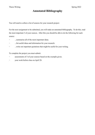 Annotated Bibliography Project for thesis writing.docx | Education