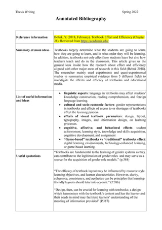 Annotated Bibliography Project for thesis writing.docx | Education