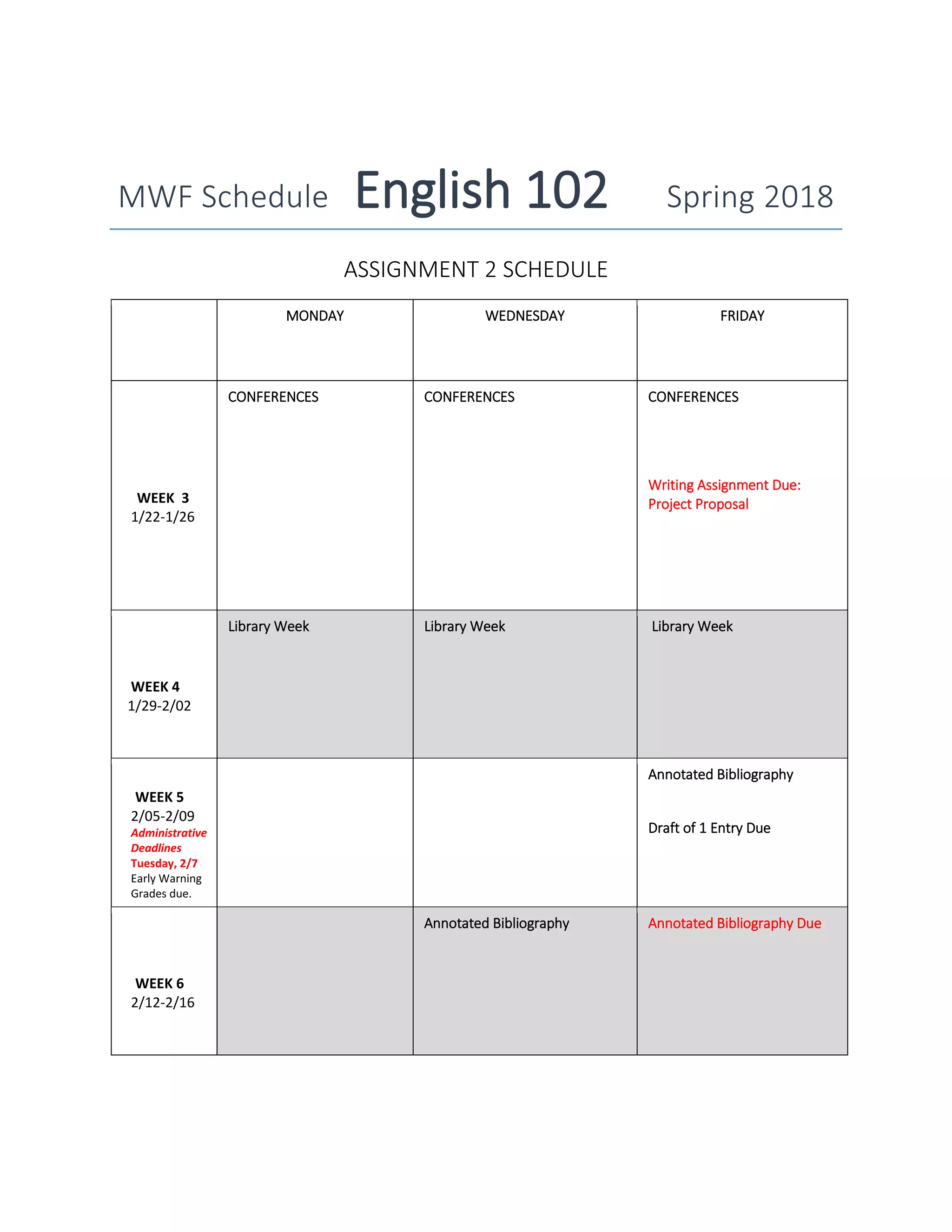 Annotated bibliography schedule -spring 2018 | PDF