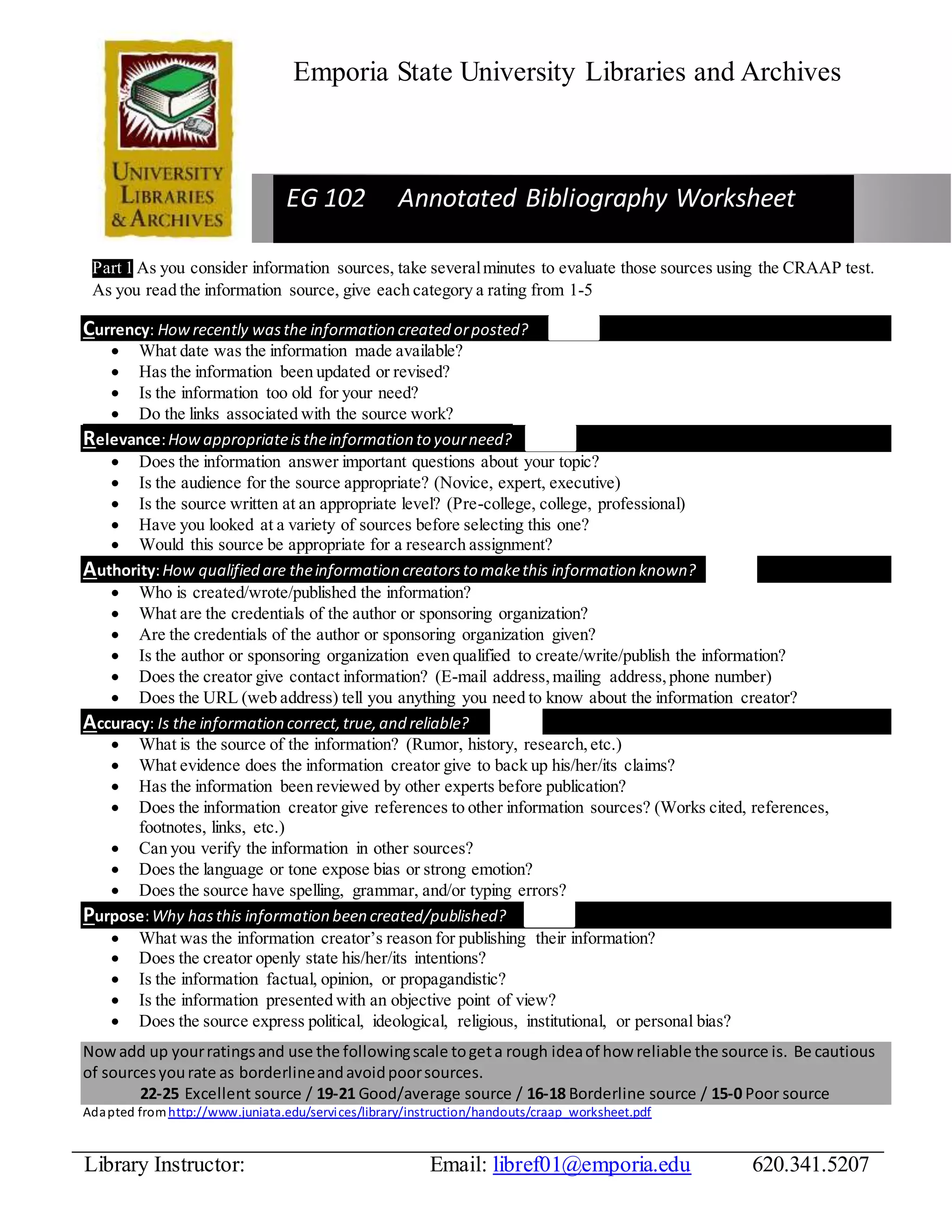 Annotated bibliography worksheet | DOCX