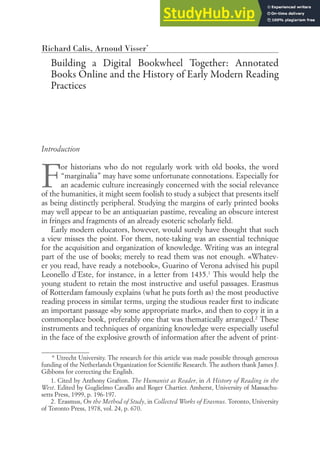 Annotated Books Online And The History Of Early Modern Reading ...