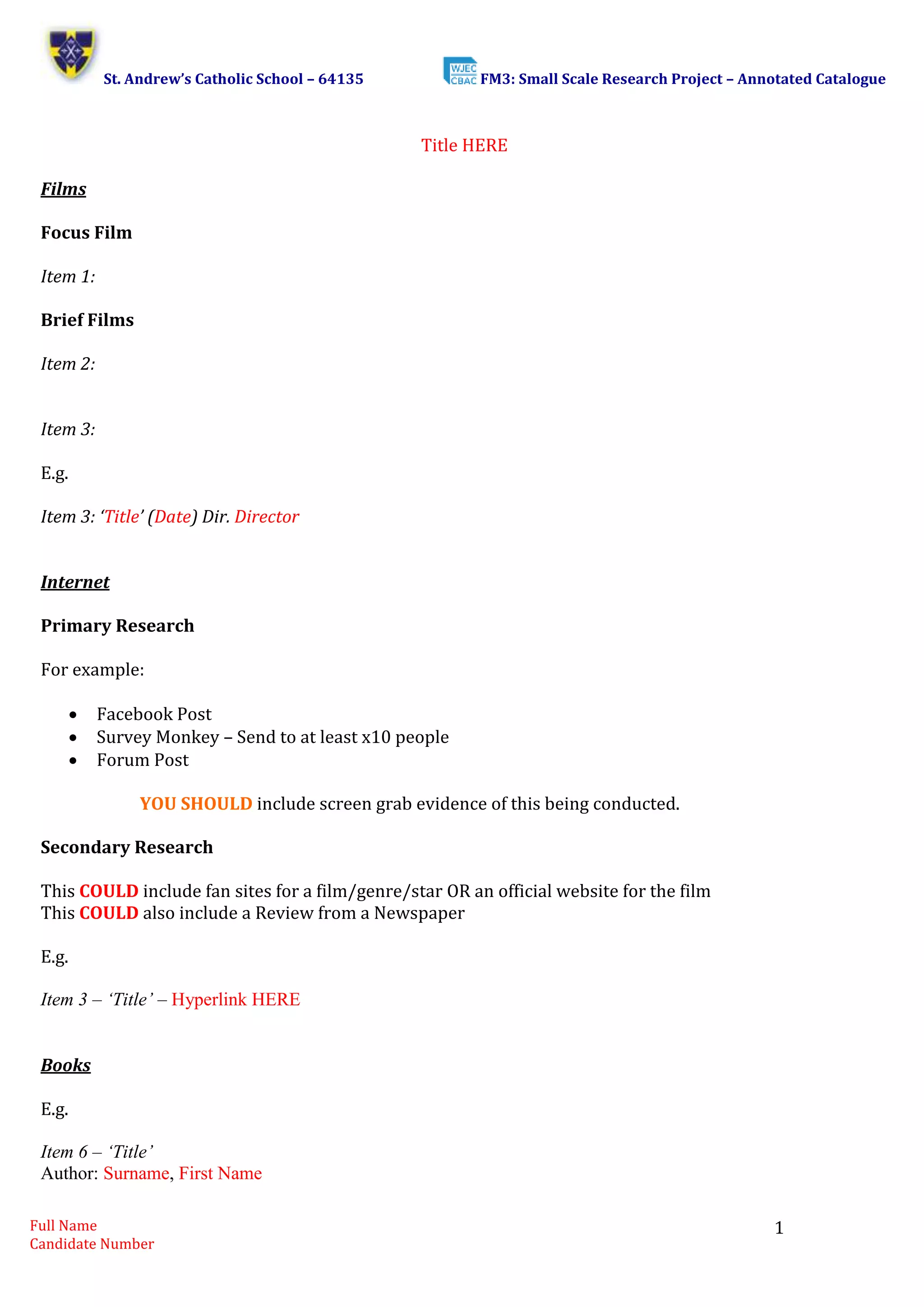 Annotated catalogue template | DOCX