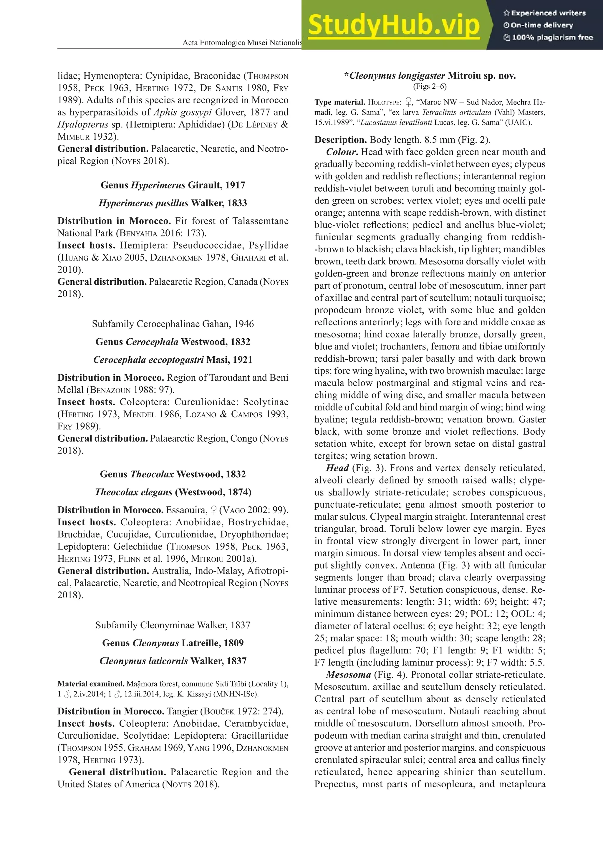 Annotated Check-List Of Pteromalidae (Hymenoptera Chalcidoidea) Of ...