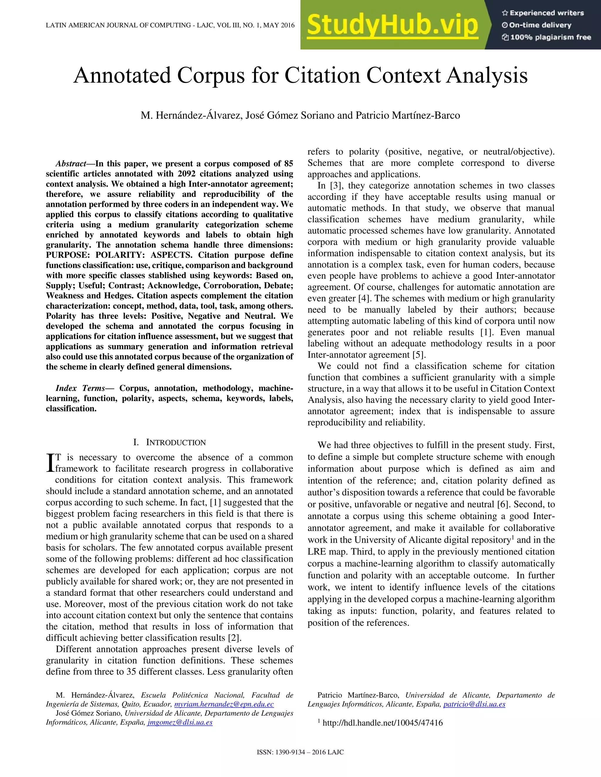 Annotated Corpus For Citation Context Analysis | PDF