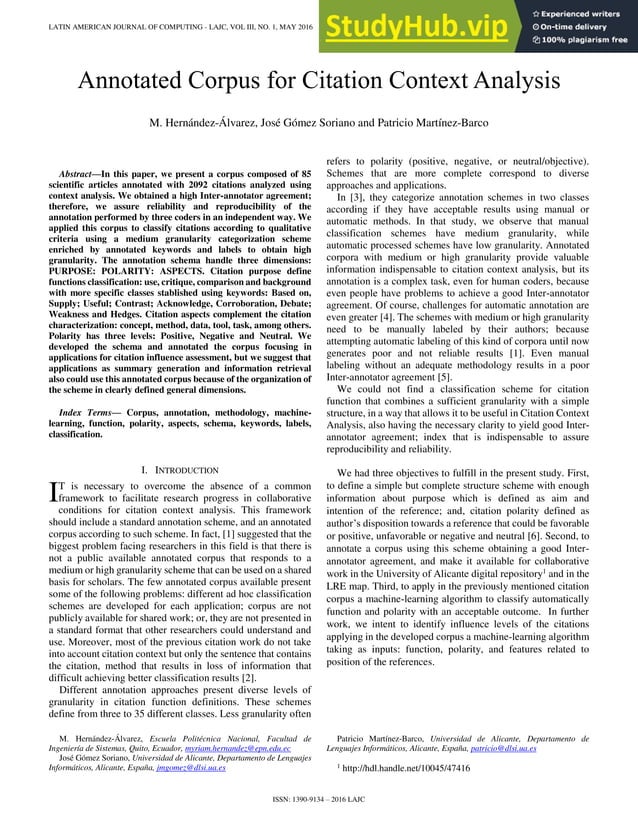 Annotated Corpus For Citation Context Analysis | PDF