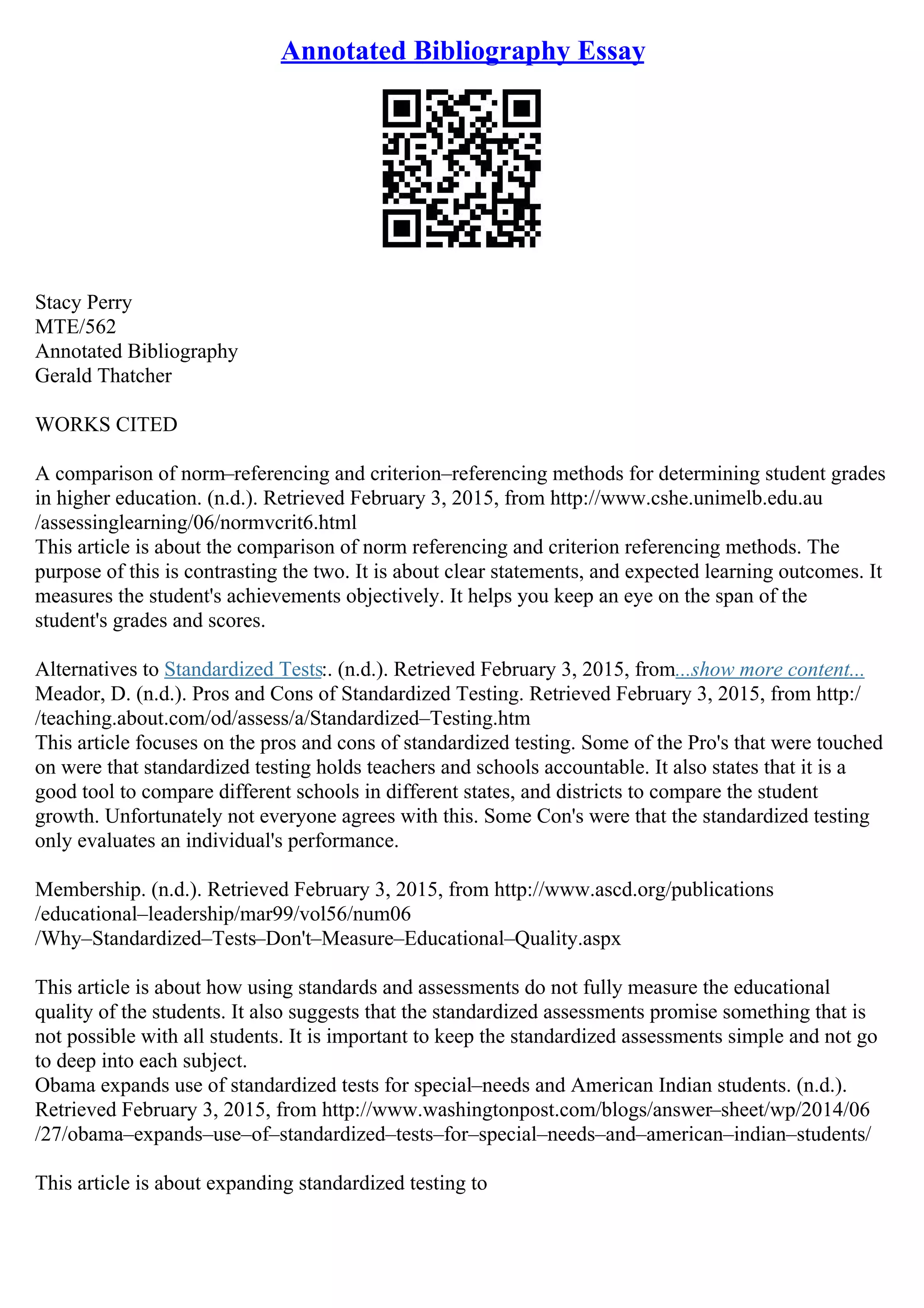 Annotated Essay | PDF | Standardized Testing | Educational Assessment