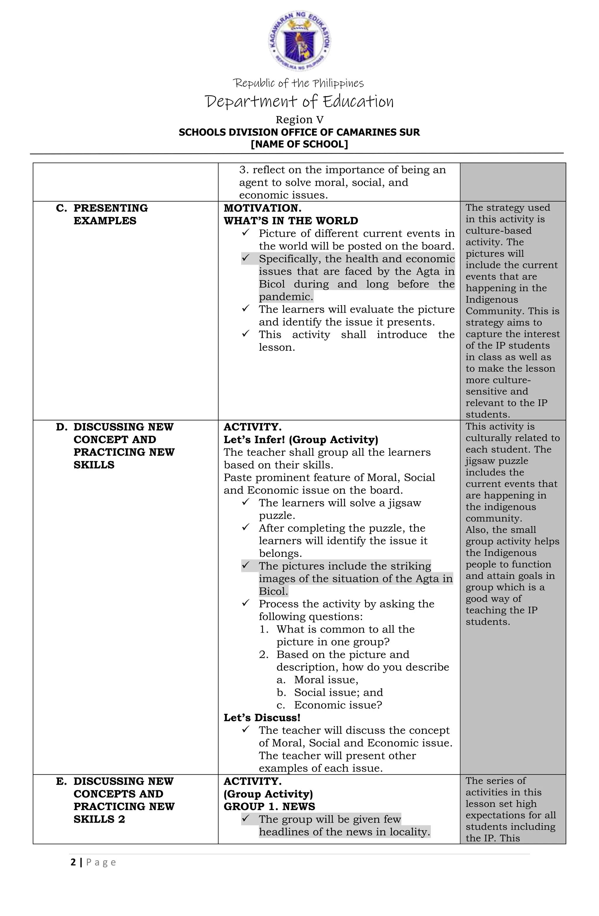 ANNOTATED LESSON PLAN FOR INDIGENOUS PEOPLE | DOCX