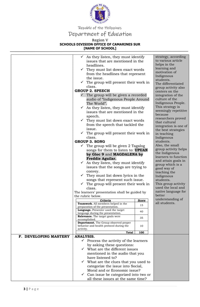 ANNOTATED LESSON PLAN FOR INDIGENOUS PEOPLE | DOCX | Educational ...