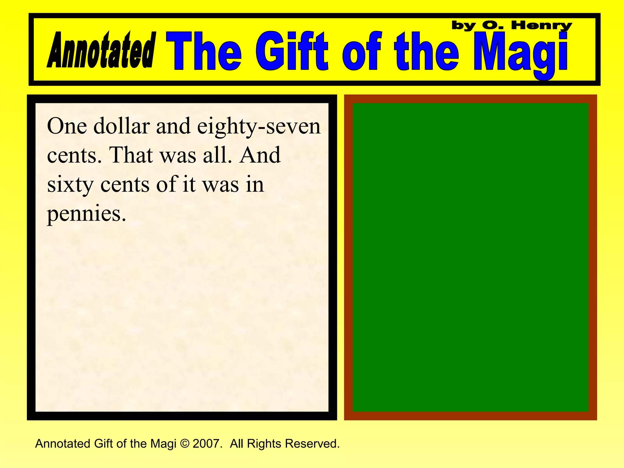 Annotated o. henry gift of the magi with in slide questions and writing ...
