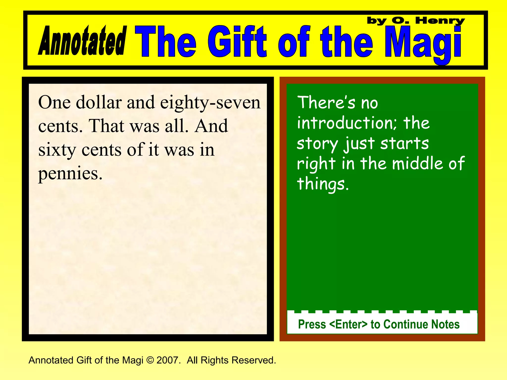 Annotated o. henry gift of the magi with in slide questions and writing ...