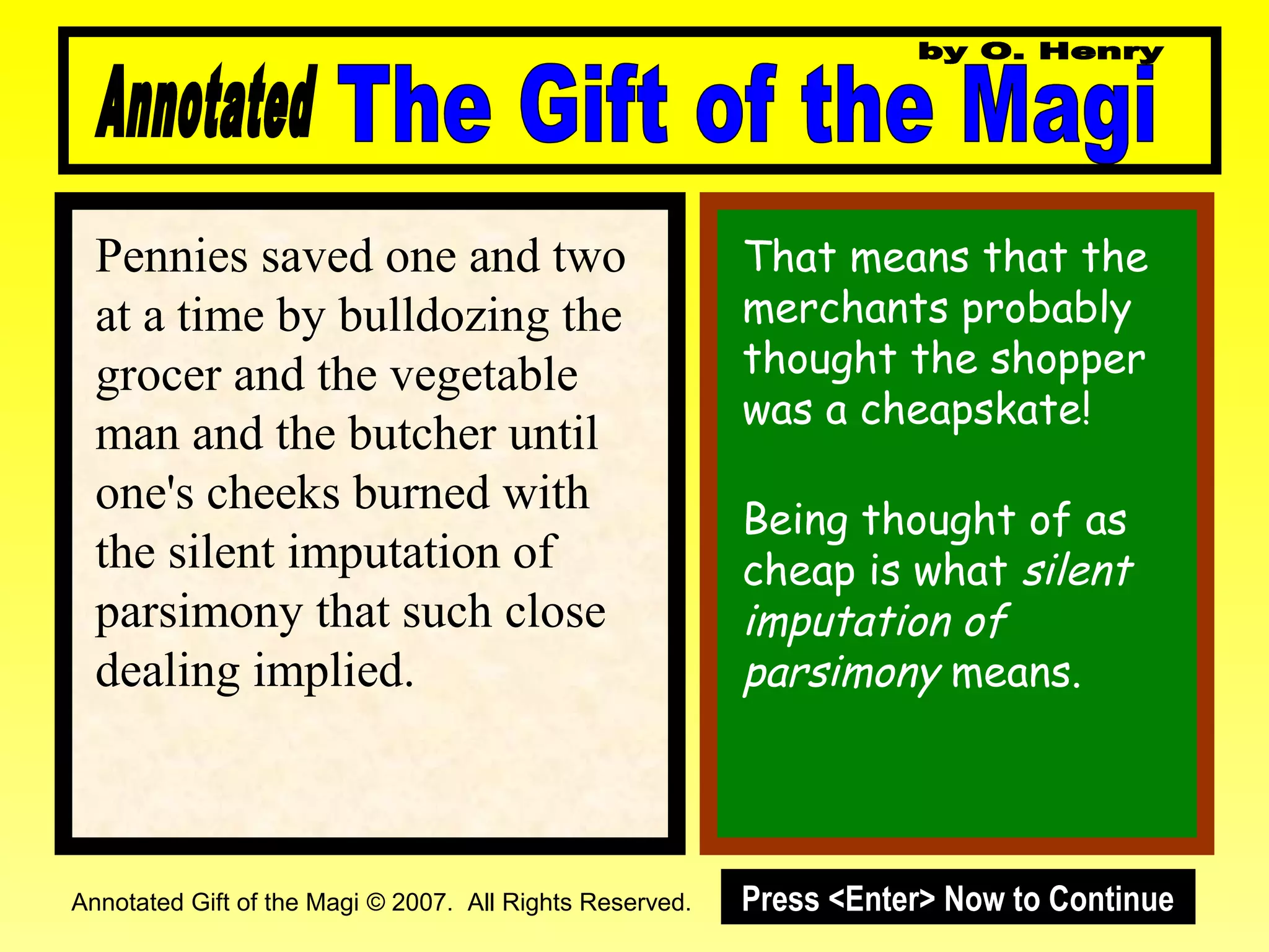 Annotated o. henry gift of the magi with in slide questions and writing ...