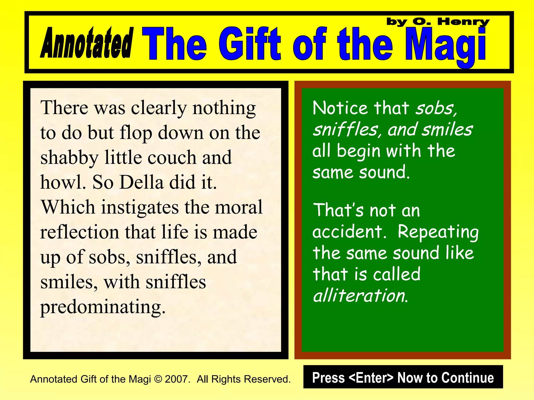 Annotated o. henry gift of the magi with in slide questions and writing ...