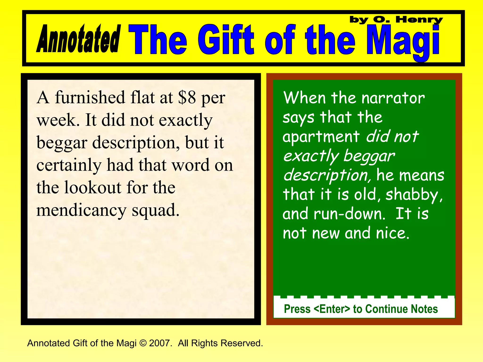 Annotated o. henry gift of the magi with in slide questions and writing ...