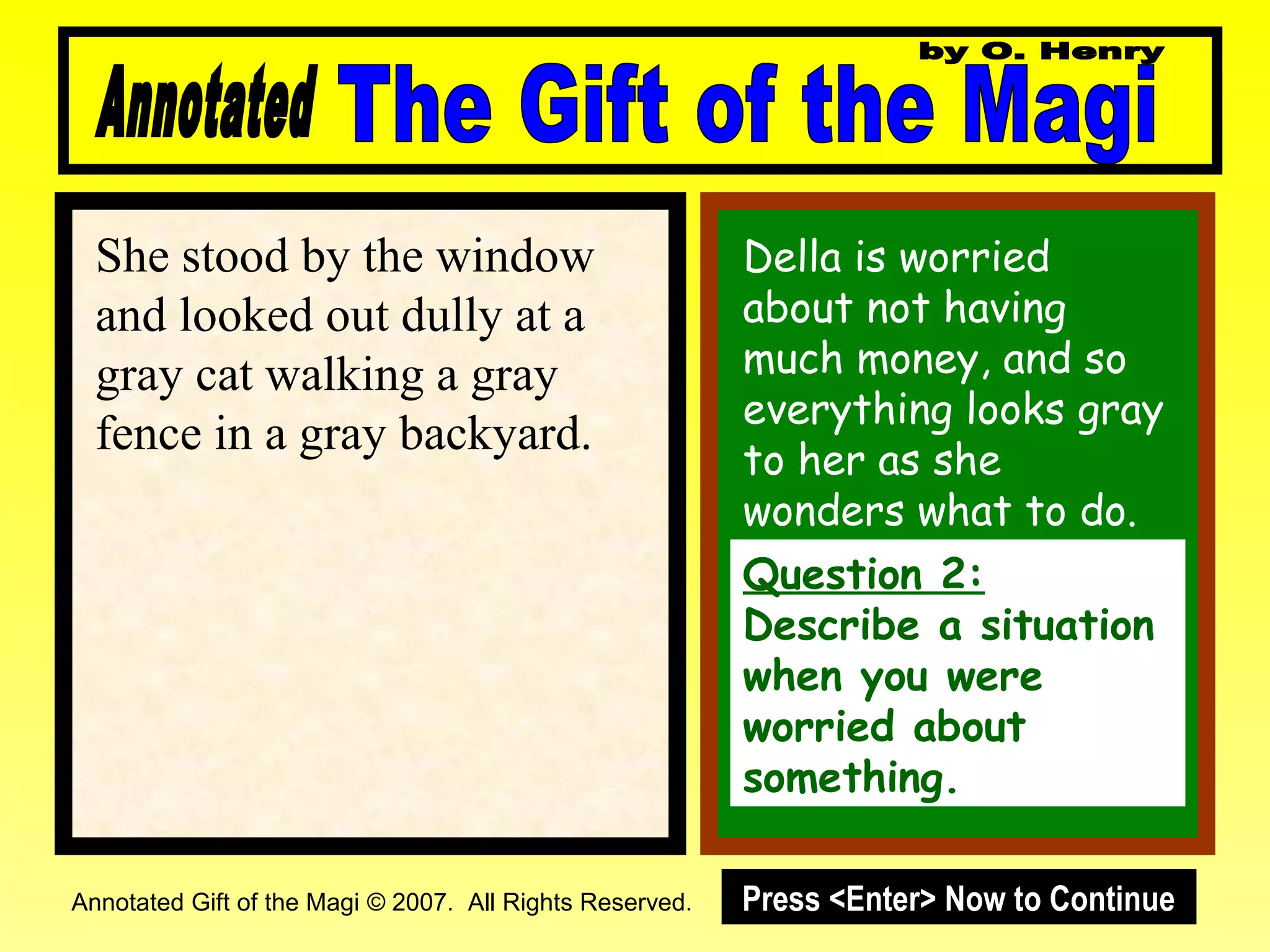 Annotated o. henry gift of the magi with in slide questions and writing ...