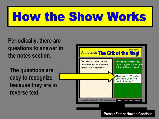 Annotated o. henry gift of the magi with in slide questions and writing ...