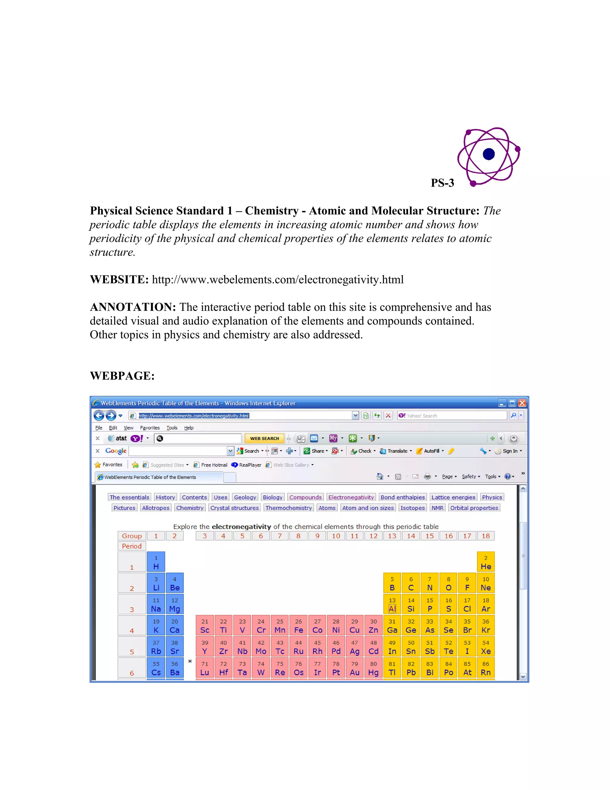 Annotated physical science technology resources | DOC | Chemistry | Science