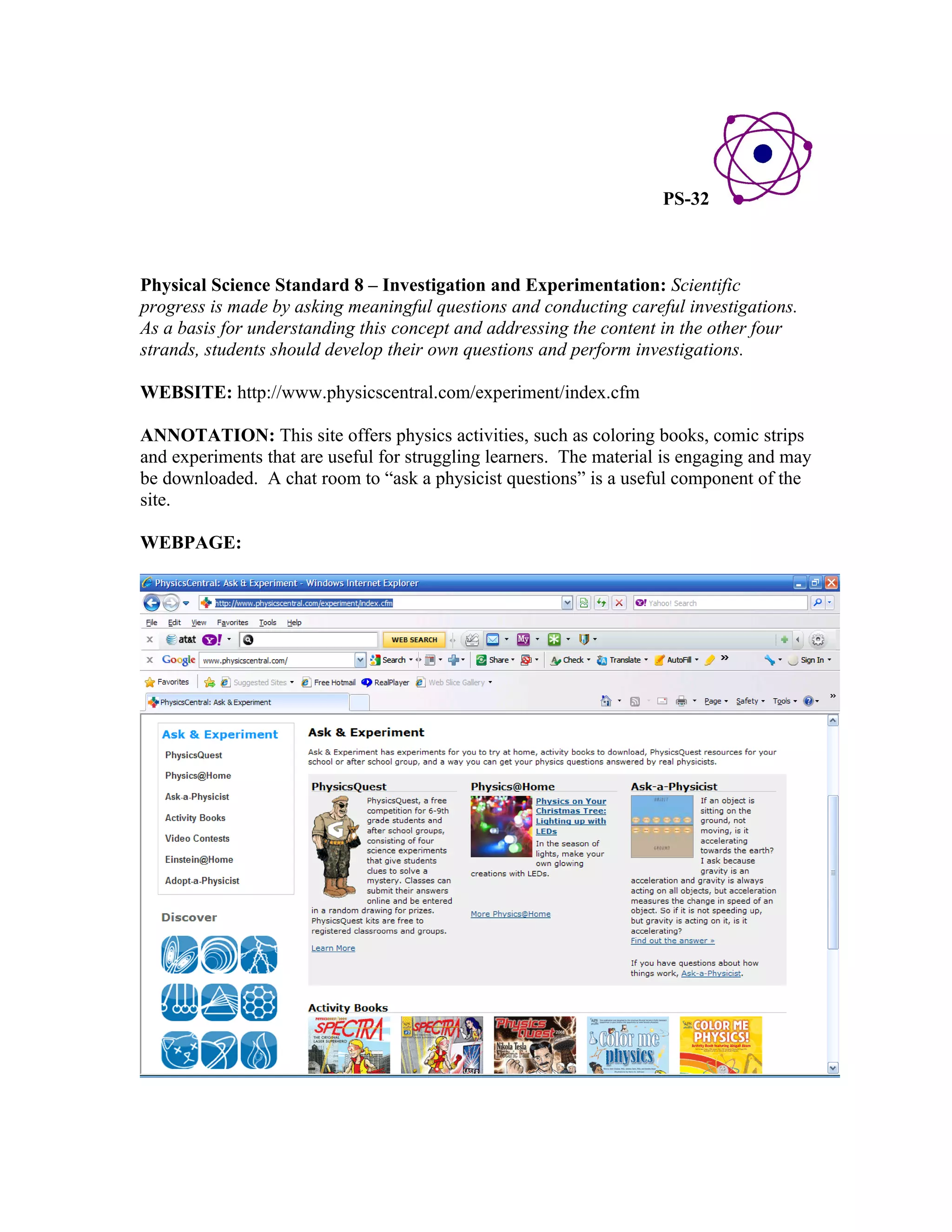 Annotated physical science technology resources | DOC | Chemistry | Science