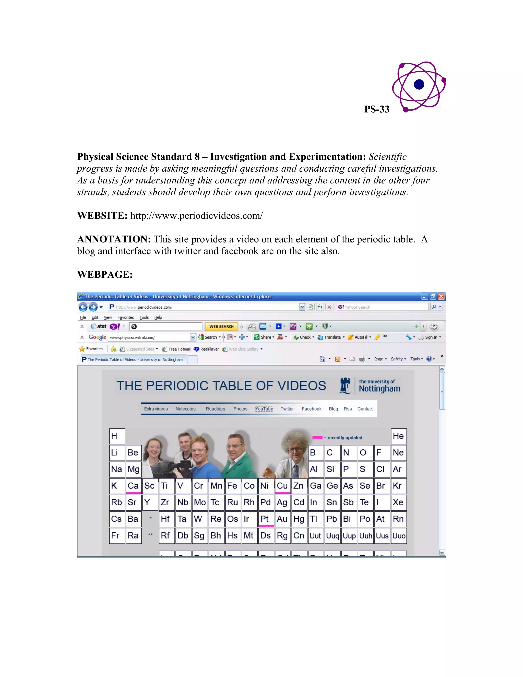 Annotated physical science technology resources | DOC | Chemistry | Science