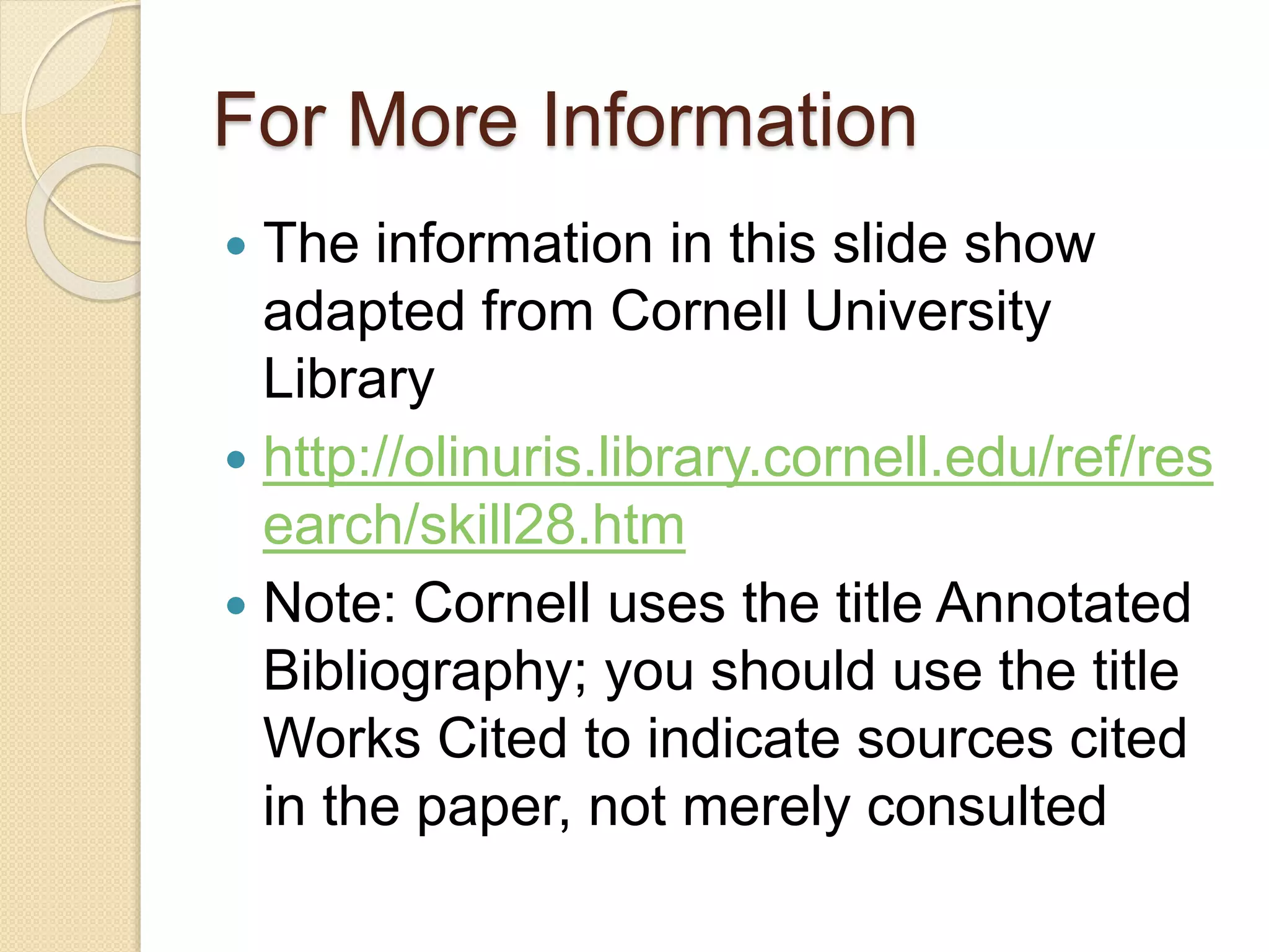 Annotated works cited explain | PPT