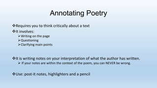 Annotating & analysing poetry + ww1 + wilfred owen | PPTX