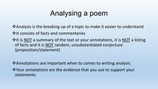 Annotating & analysing poetry + ww1 + wilfred owen | PPTX