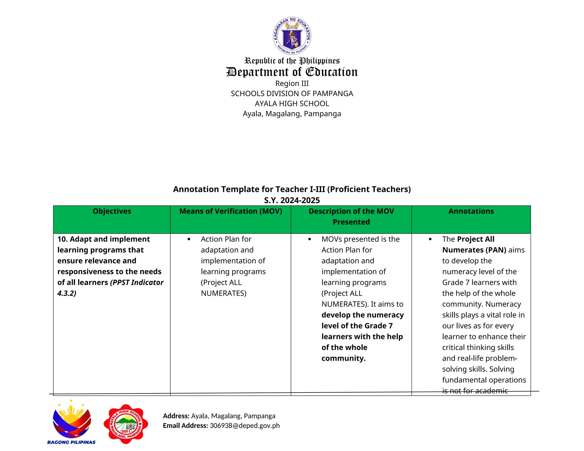 ANNOTATION-TEMPLATE PMES deped 2025 deped | DOCX