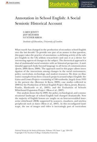 Annotation In School English A Social Semiotic Historical Account | PDF