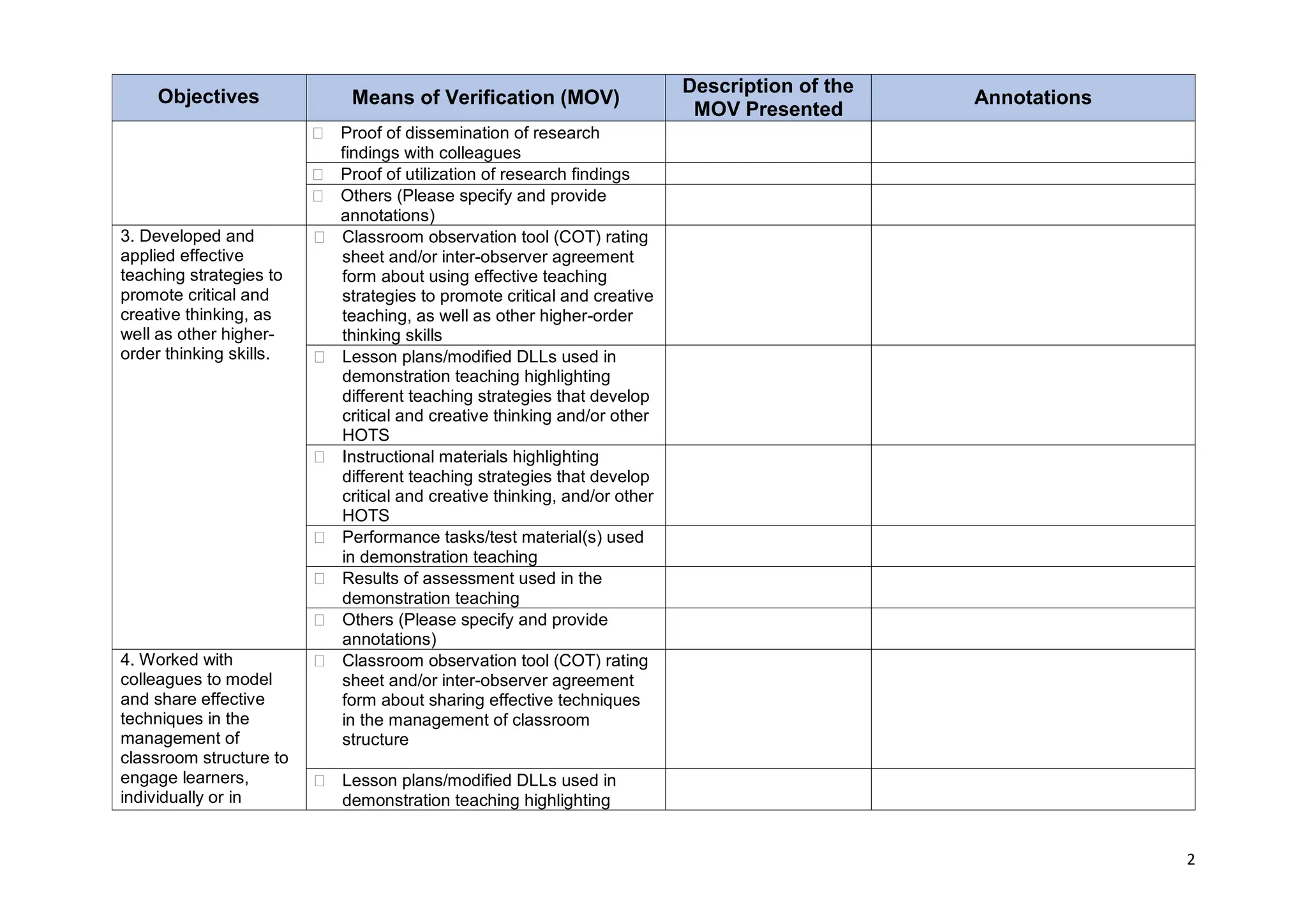 AnnotationTemplate_MasterTeacher I TO IV | PDF