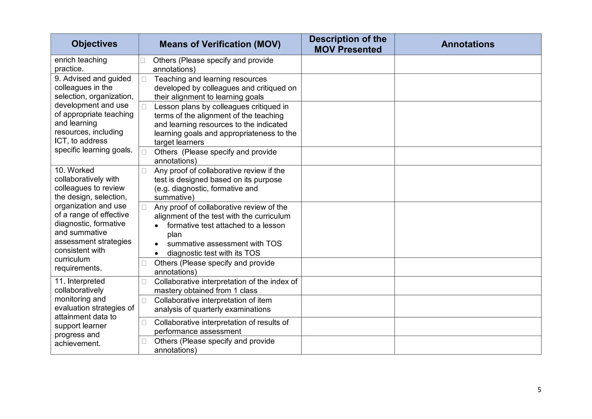 AnnotationTemplate_MasterTeacher I TO IV | PDF
