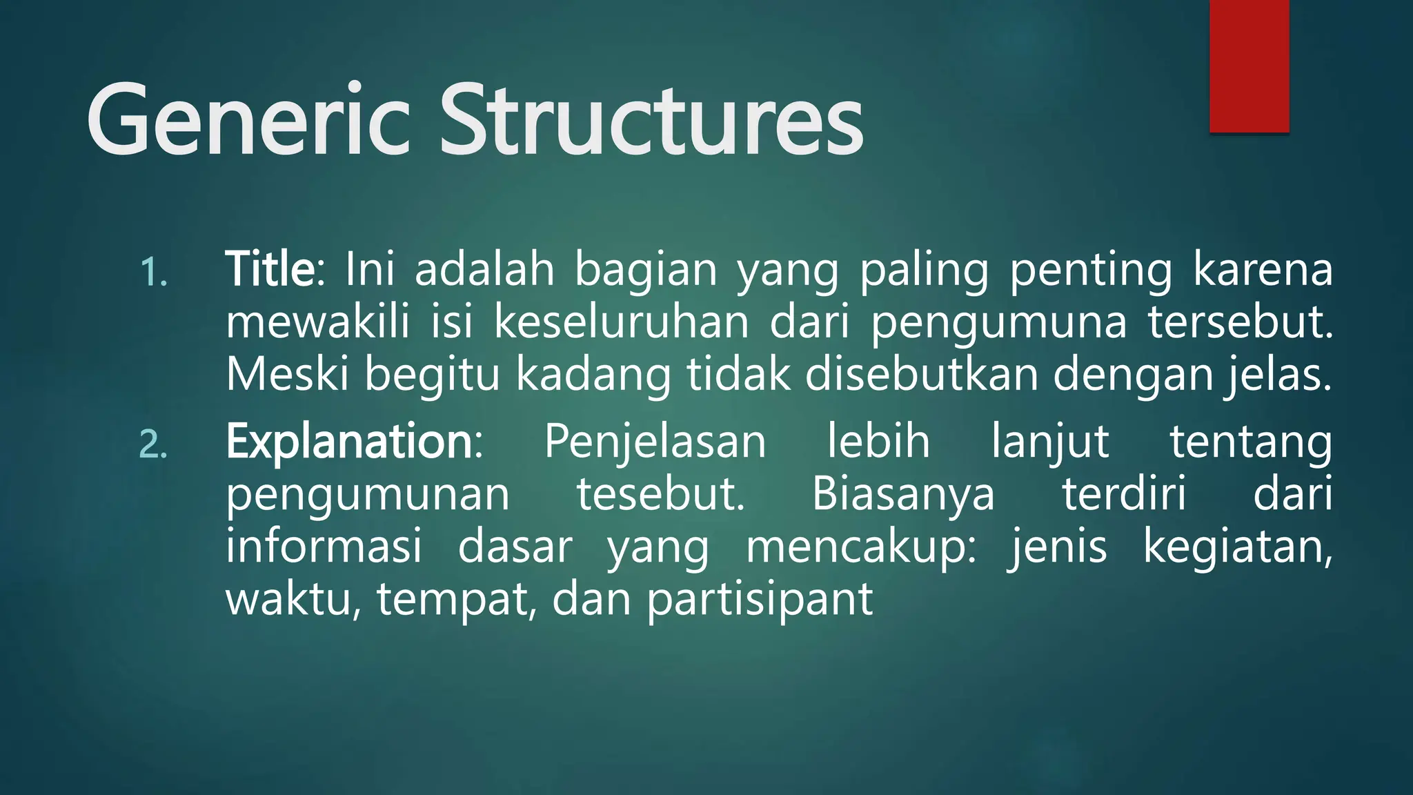 the slide of description, generic structure and language feature of Announcement.pptx