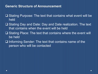 Definition of Announcement class 10 on the first semester | PPT