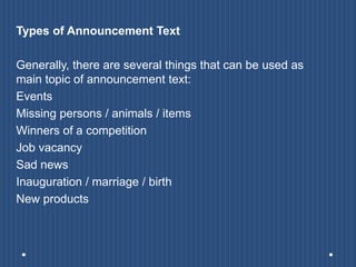 Definition of Announcement class 10 on the first semester | PPT