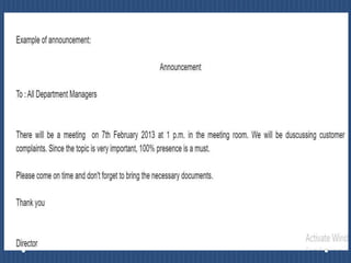 Definition of Announcement class 10 on the first semester | PPT