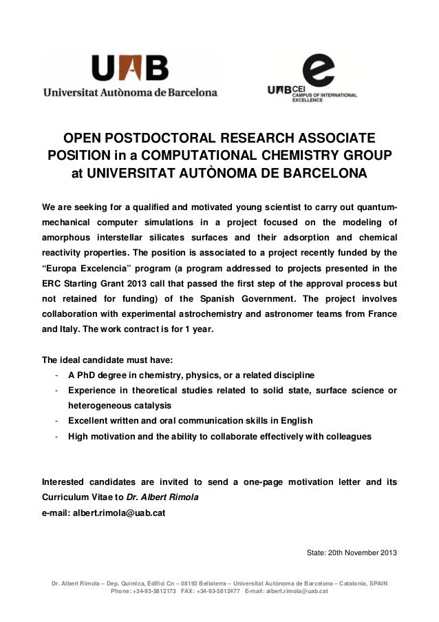 Open Postdoctoral Research Associate Position