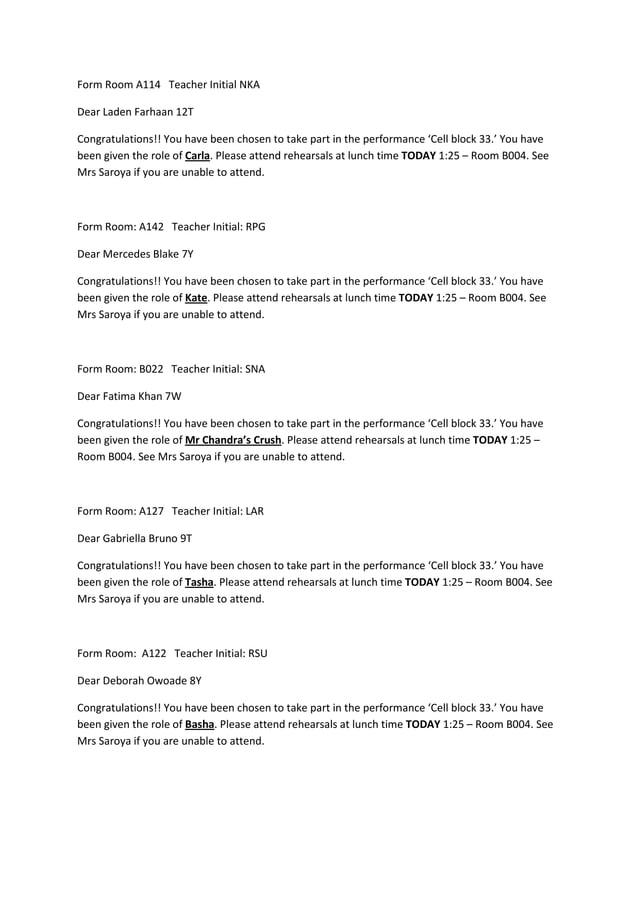 Announcement of Casting | DOCX